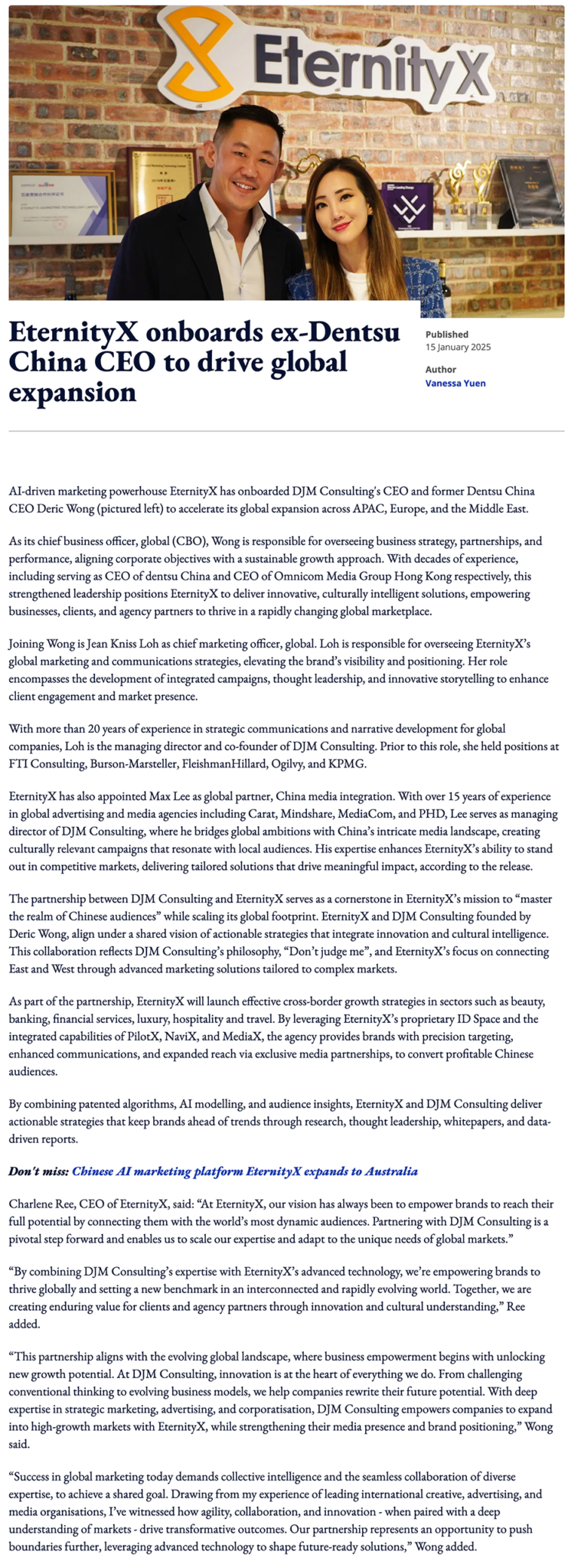 EternityX onboards ex-Dentsu China CEO to drive global expansion ...